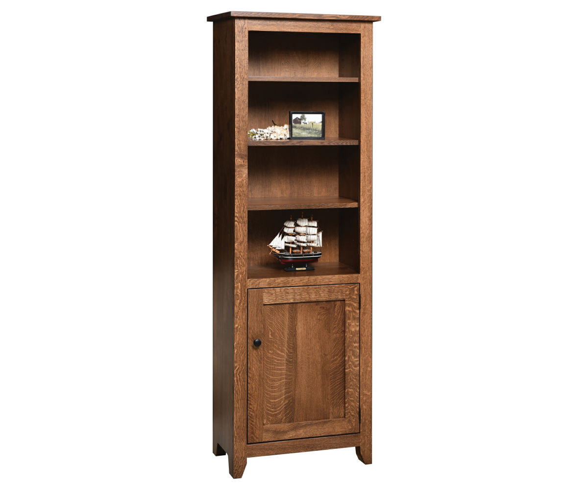 Modern Mission Bookcase with Door | Amish Oak & Cherry | Hickory, NC