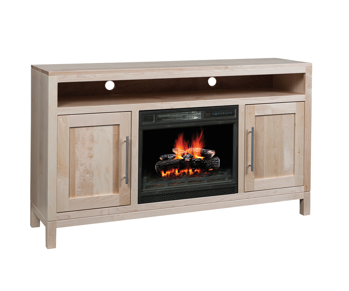 Vienna TV Stand with Fireplace | Amish Oak & Cherry | Hickory, NC